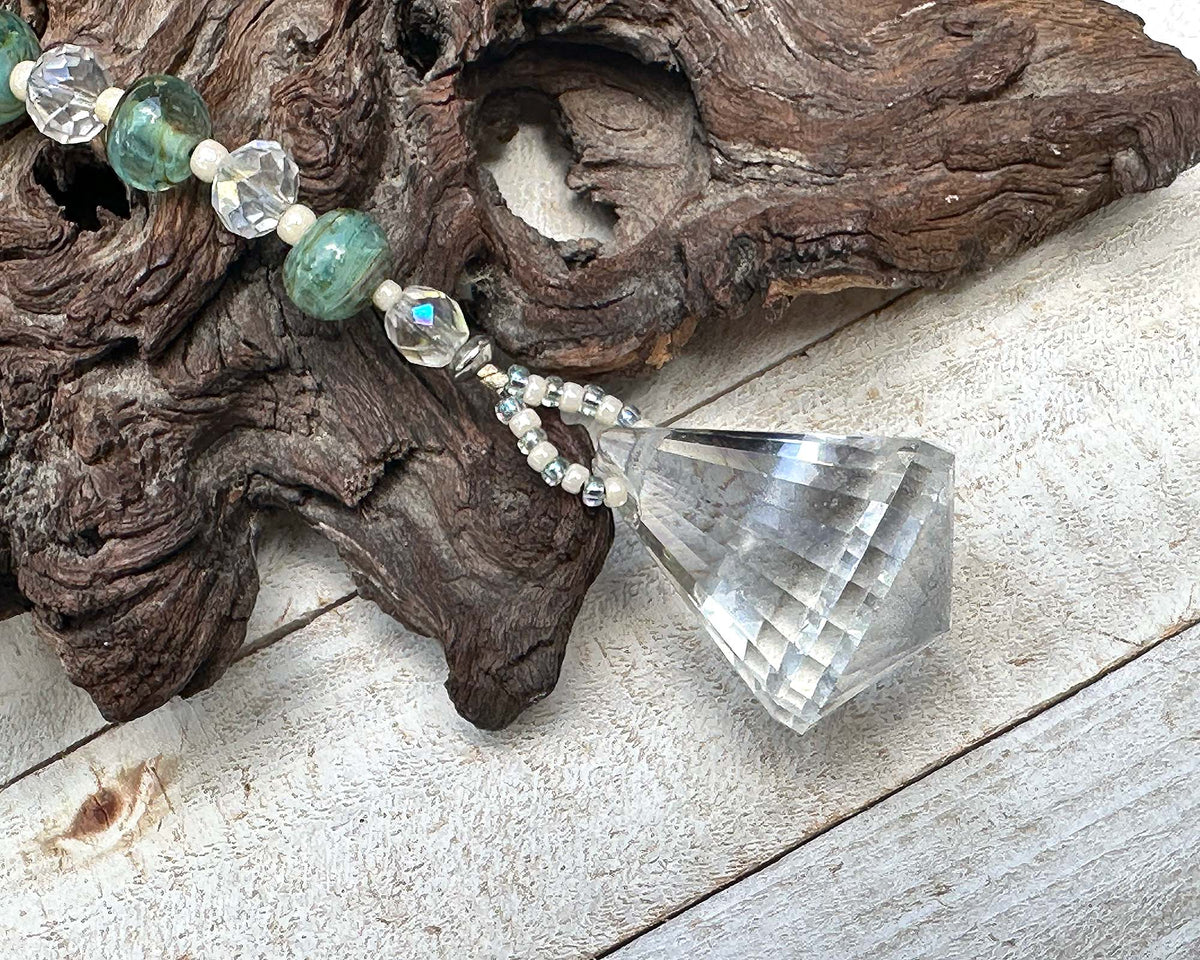 Shimmering Aqua Gold Fan Pull with Crystal | SWCreations
