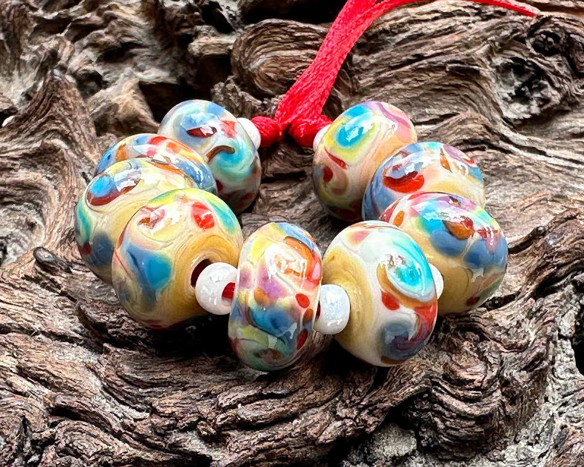 8 Venus Bloom Red Lampwork Beads Set SRA | SWCreations