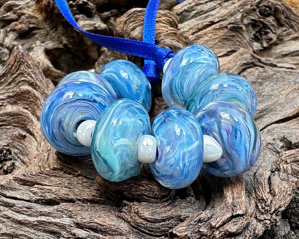 8 Ocean Mist Blue Lampwork Beads Set SRA – SWCreations