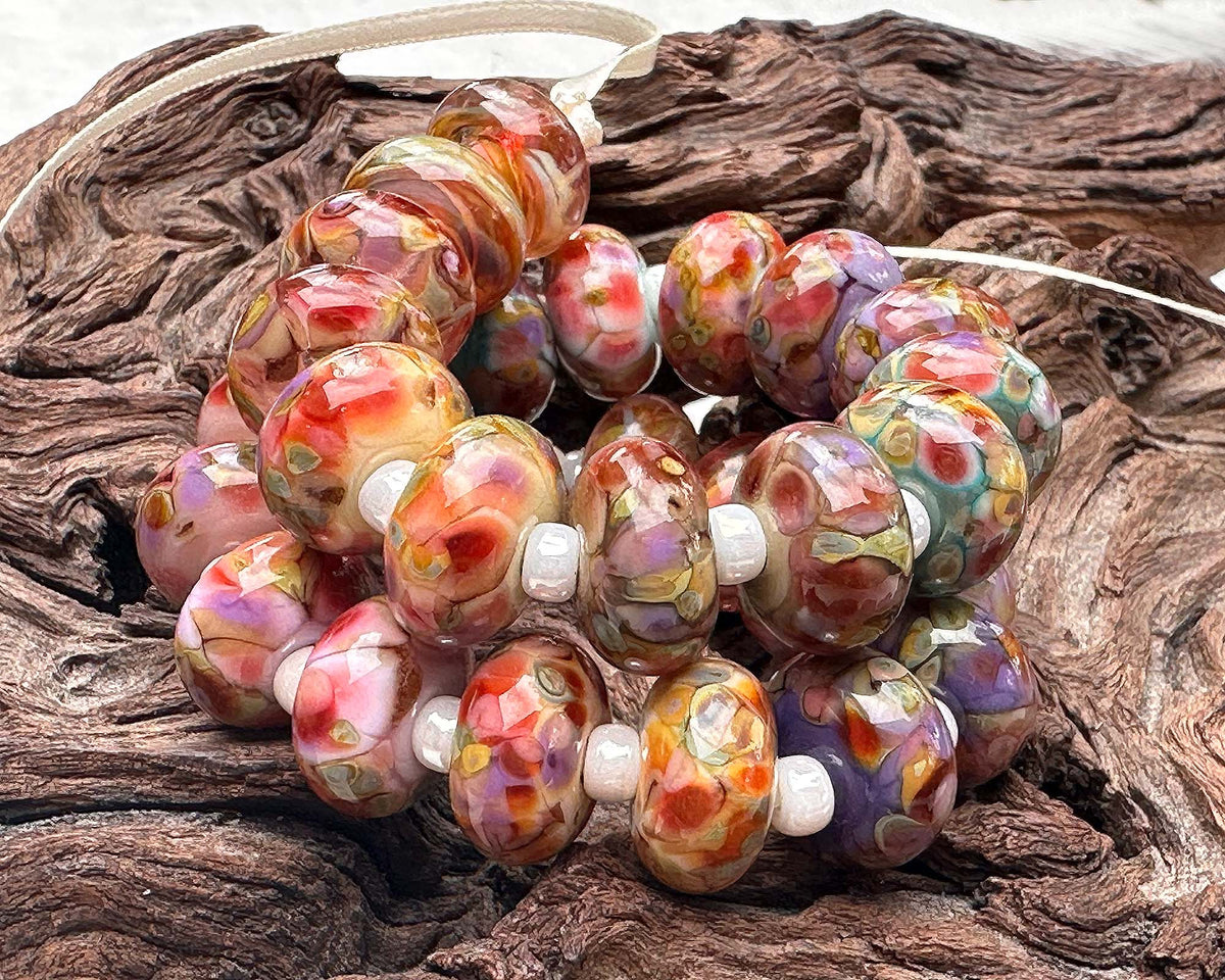 28 Picasso Rose Mosaic Pairs Lampwork Beads Set SRA | SWCreations