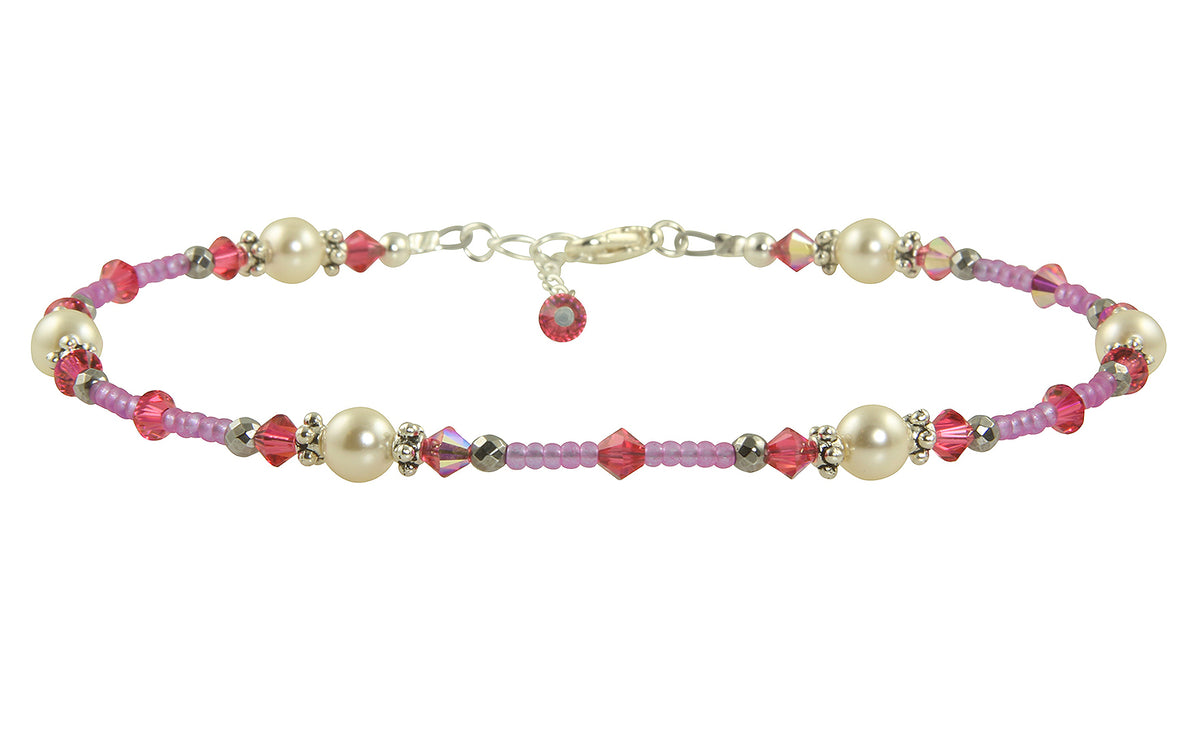 Handmade Pink Crystal Pearl Beaded Anklet – SWCreations