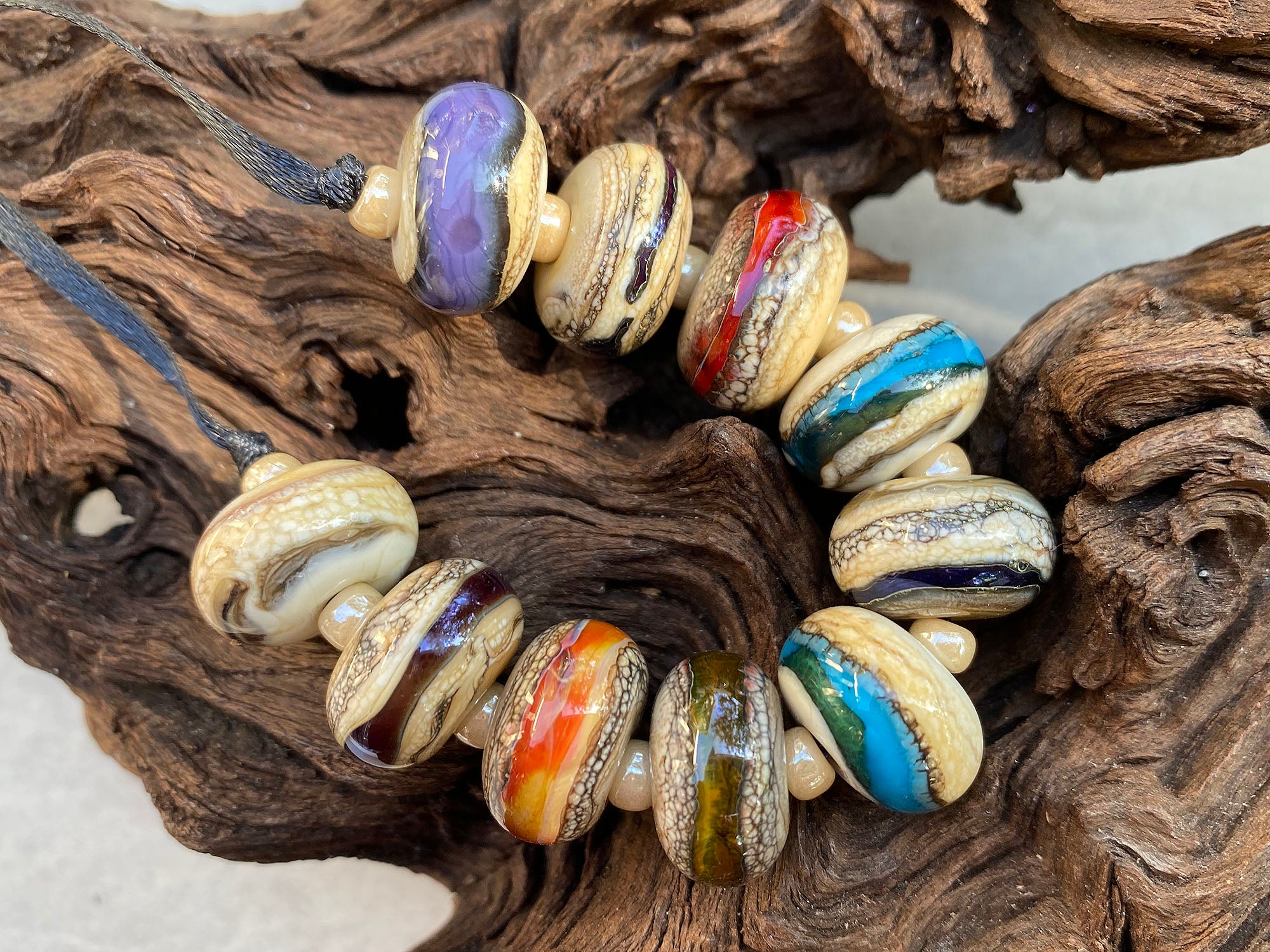 10 Colorful Organic Lampwork Beads Set SRA – SWCreations